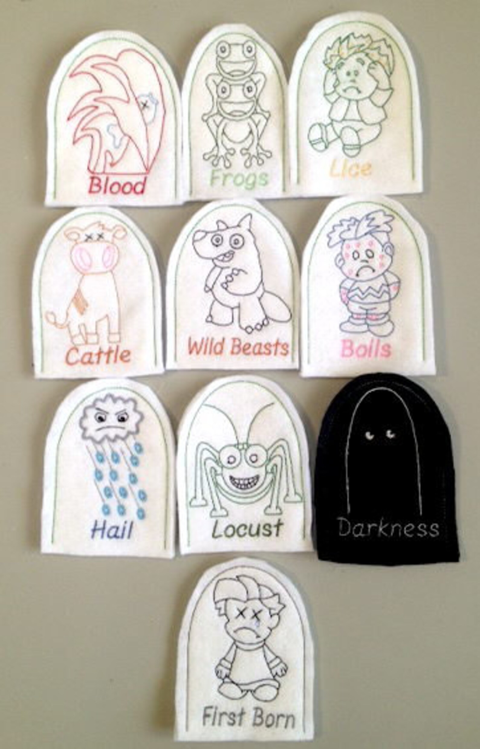 Passover Plague Puppets - Machine Embroidery Designs - Hebrew & English ...