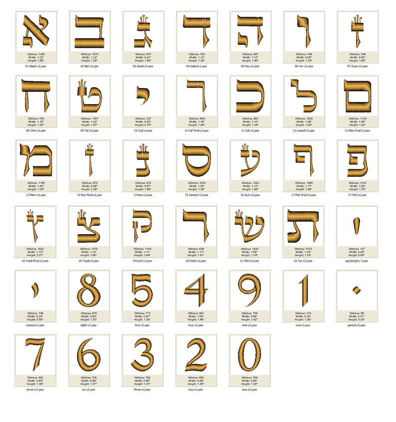 Machine Embroidery Hebrew Font - Torah (stam) - 3 Sizes in 9 Formats ...