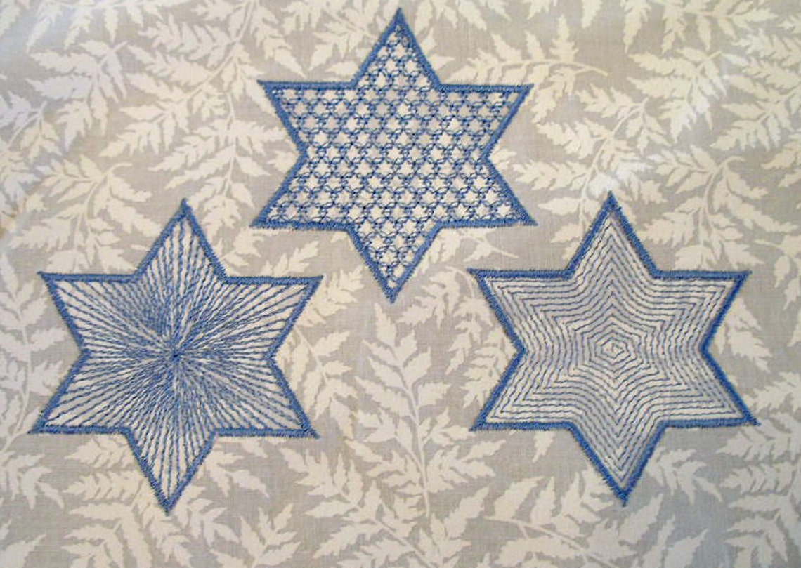 3 Jewish Stars of David Machine Embroidery Designs to Stitch With Mylar ...