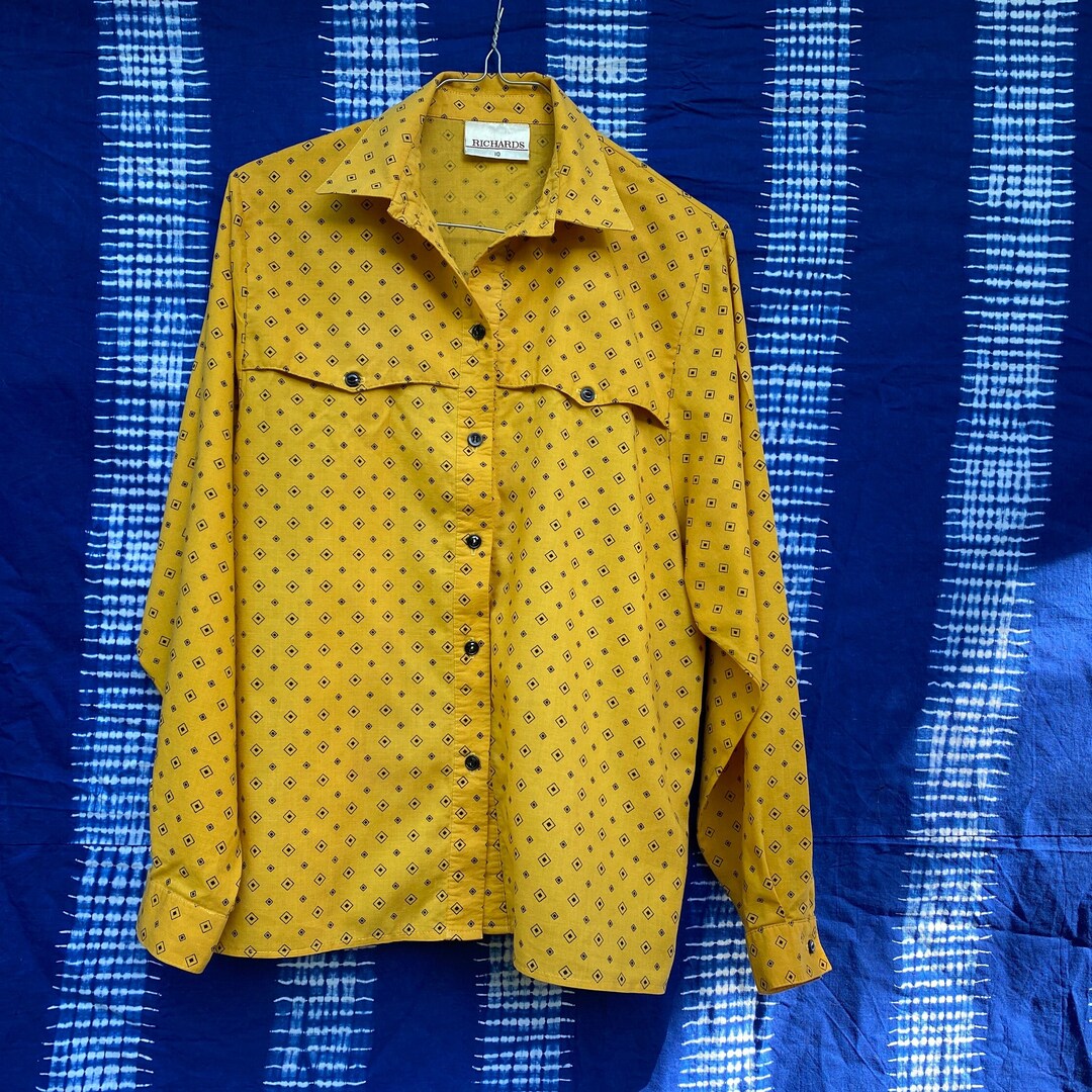 RESERVED Richards 80s 90s Vintage Mustard Yellow Shirt With Black ...