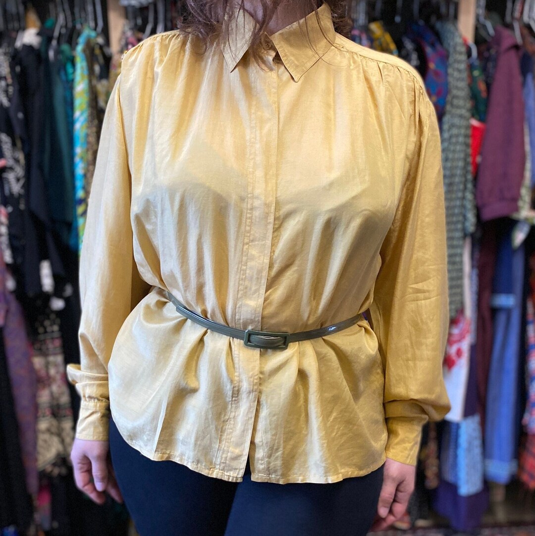 Marco Pecci 80s 90s Vintage Pastel Yellow Blouse Long Sleeve Silk ...