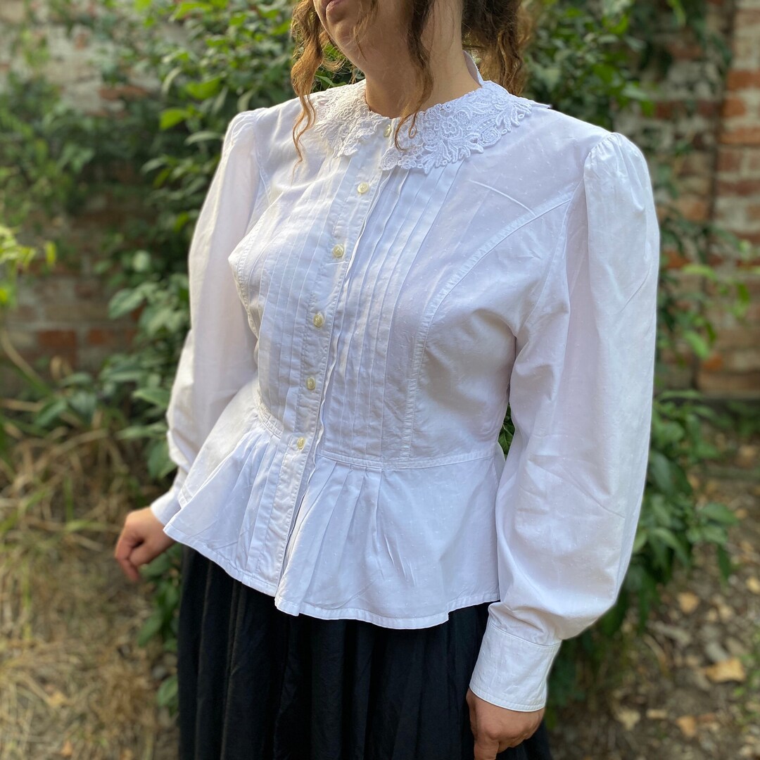 Rare Betty Barclay 80s Vintage white tuxedo blouse with long sleeve ...