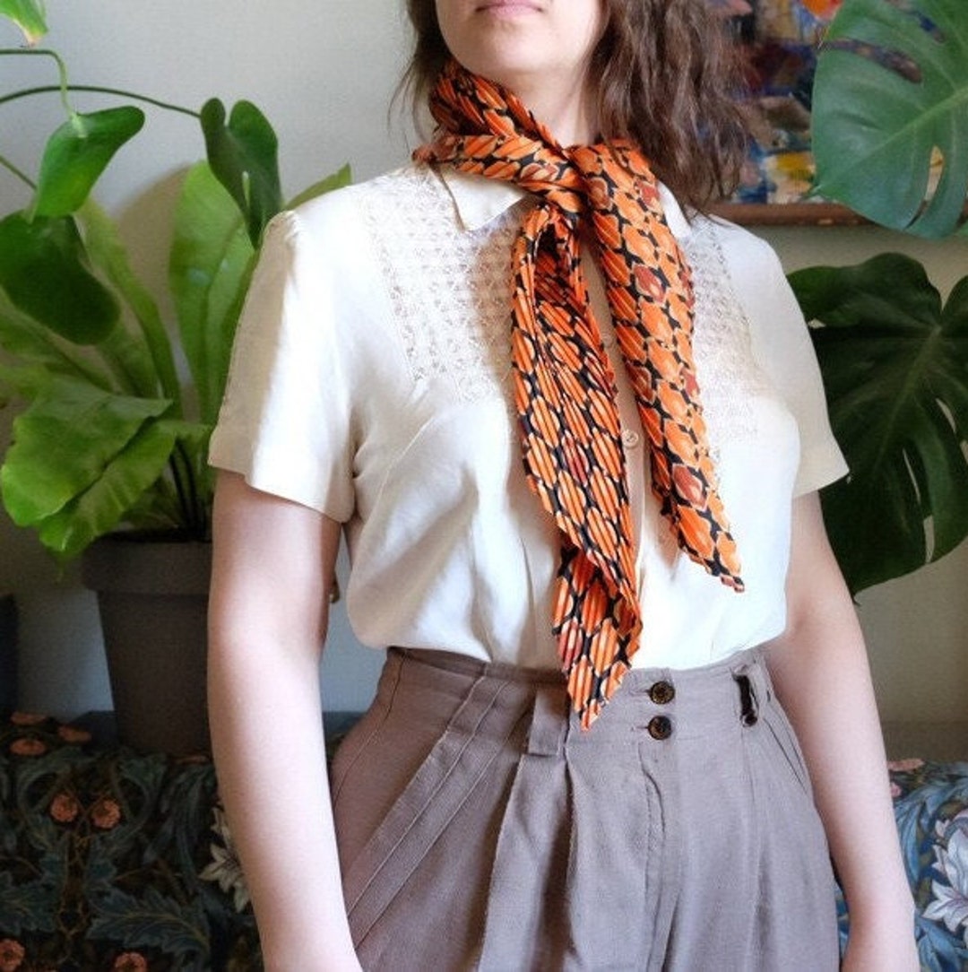 Vintage 60s 70s Scarf Orange Geometric Print Accordion Neck Scarf - Etsy