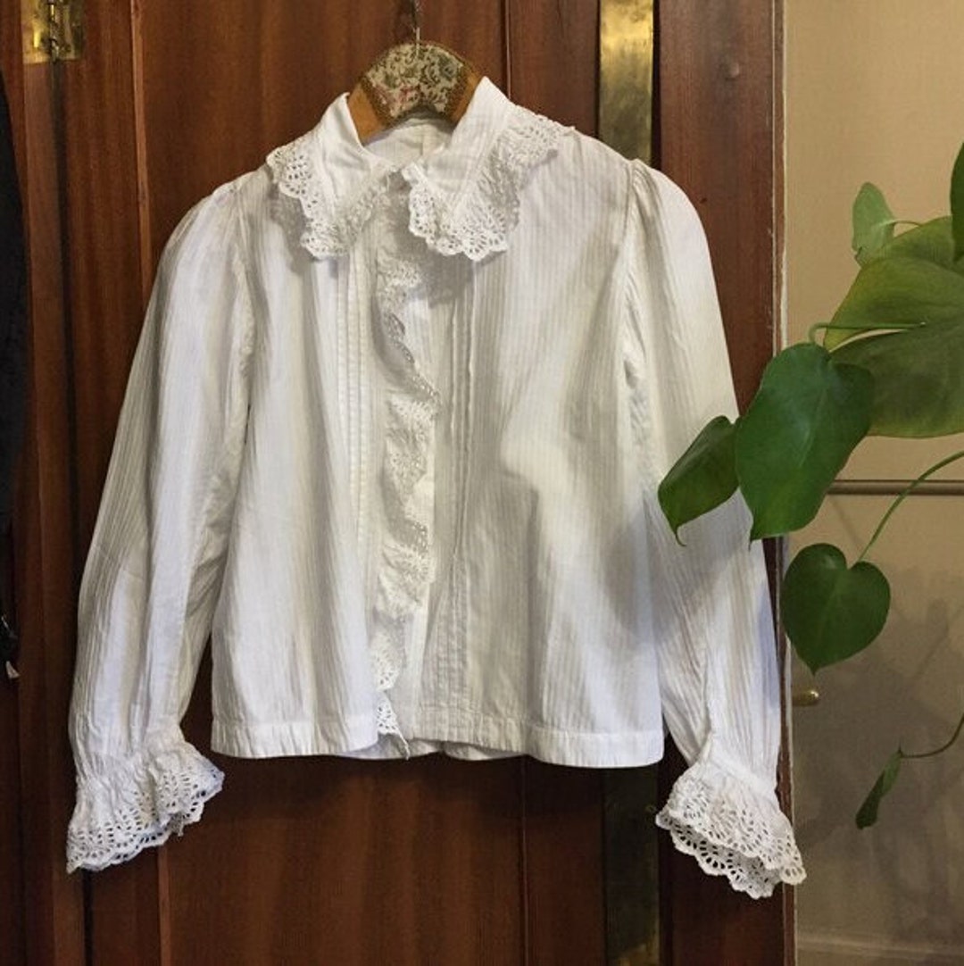 Victorian White Blouse 1890s 1920s Cotton Lace Blouse Leg of Mutton ...