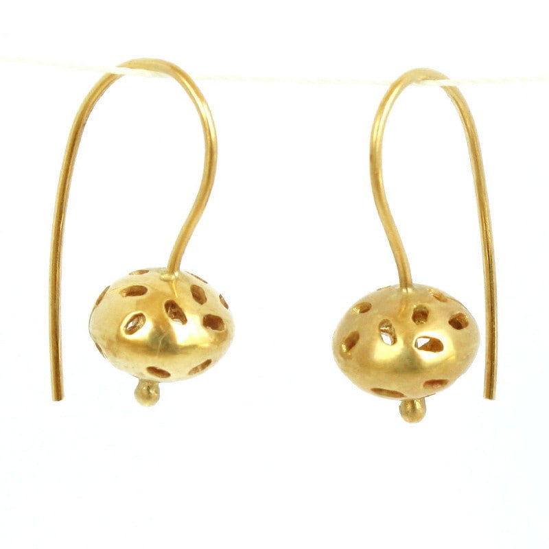 14k Gold Ball Earrings - Solid Gold Drop Earrings - Perforated Sphere ...