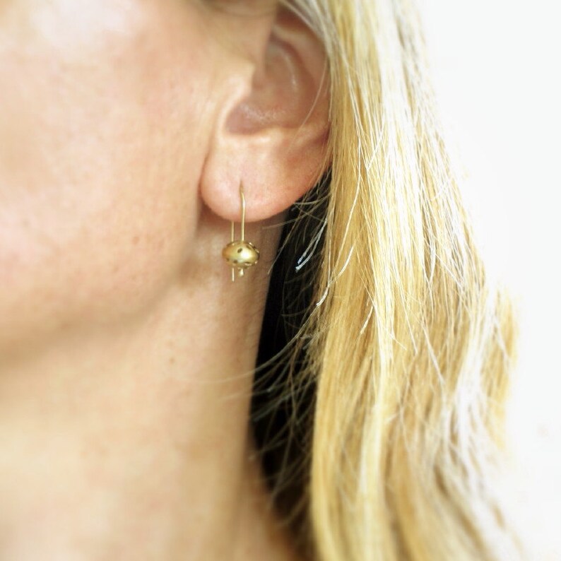 14k Gold Ball Earrings - Solid Gold Drop Earrings - Perforated Sphere ...