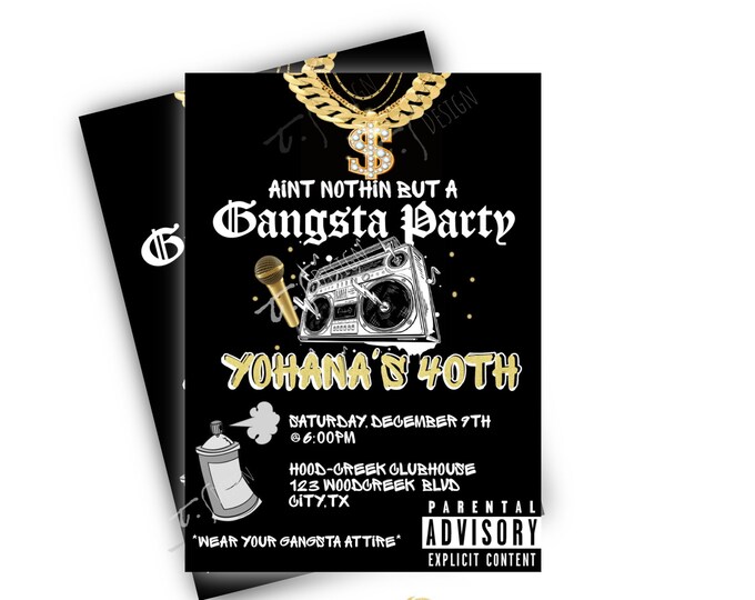 Thug Life Gangsta Party Invitation Printables - Etsy