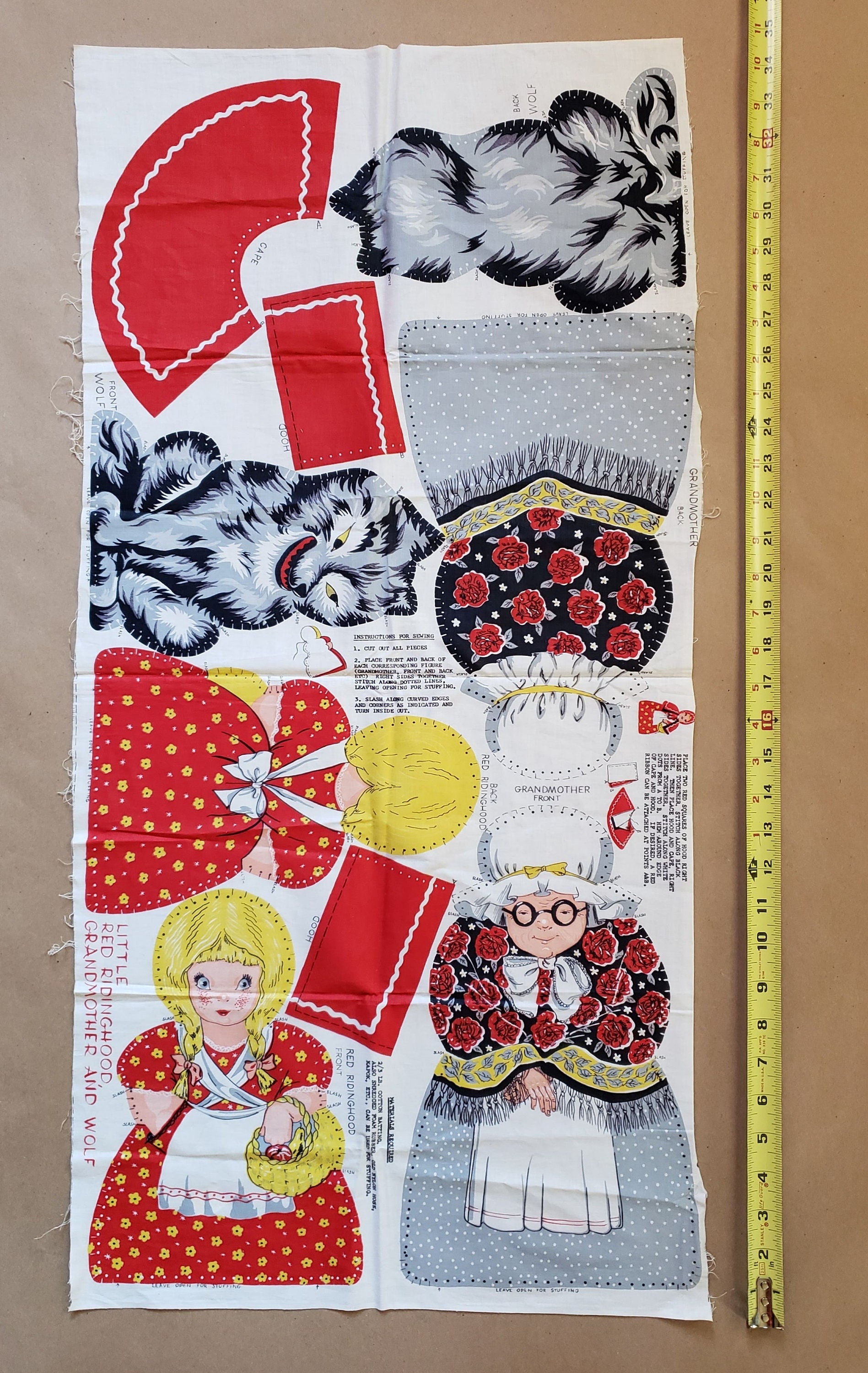 Vintage Cut N Sew Panel Red Riding Hood Wolf Grandmother - Etsy