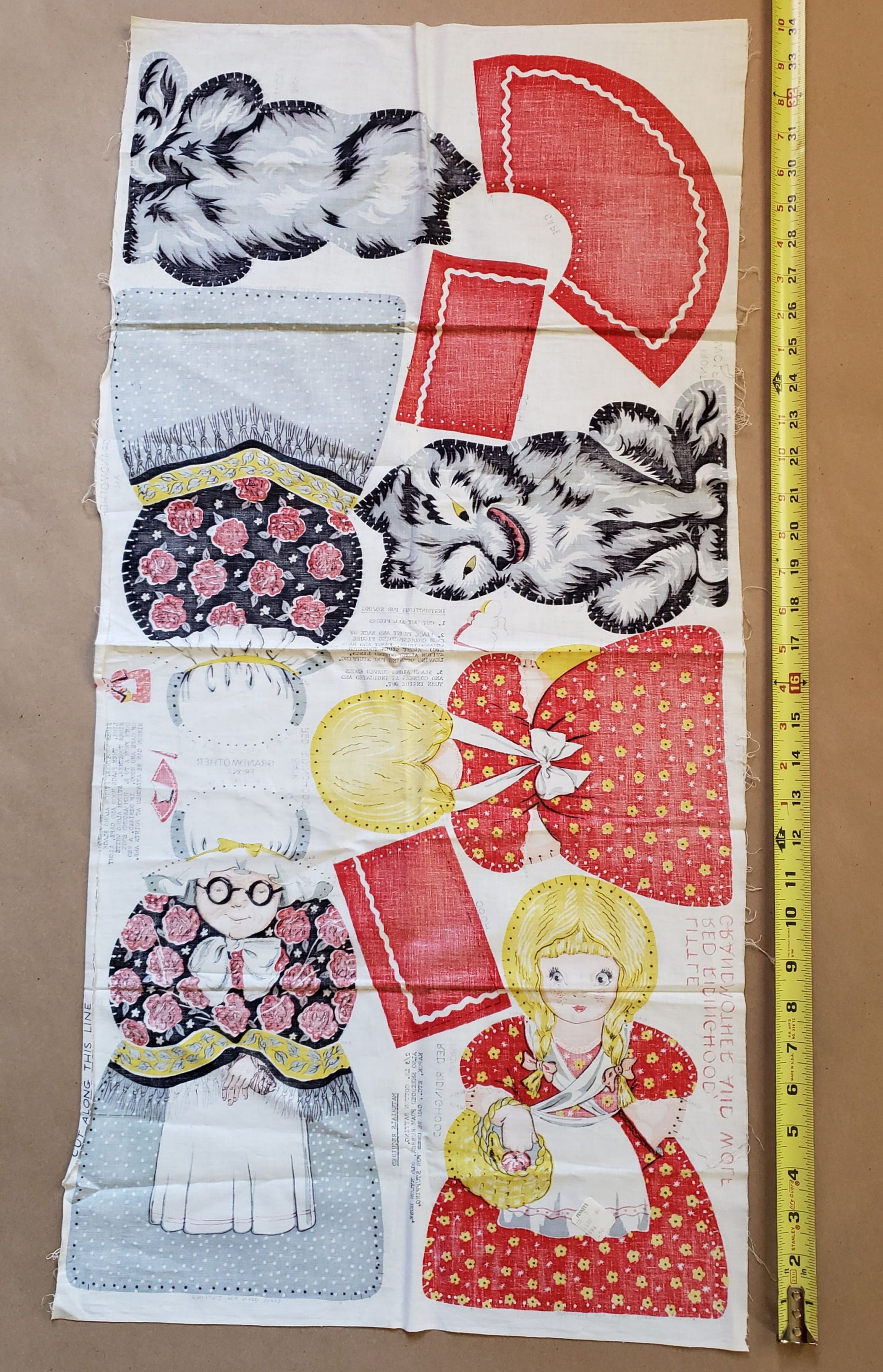 Vintage Cut N Sew Panel Red Riding Hood Wolf Grandmother - Etsy