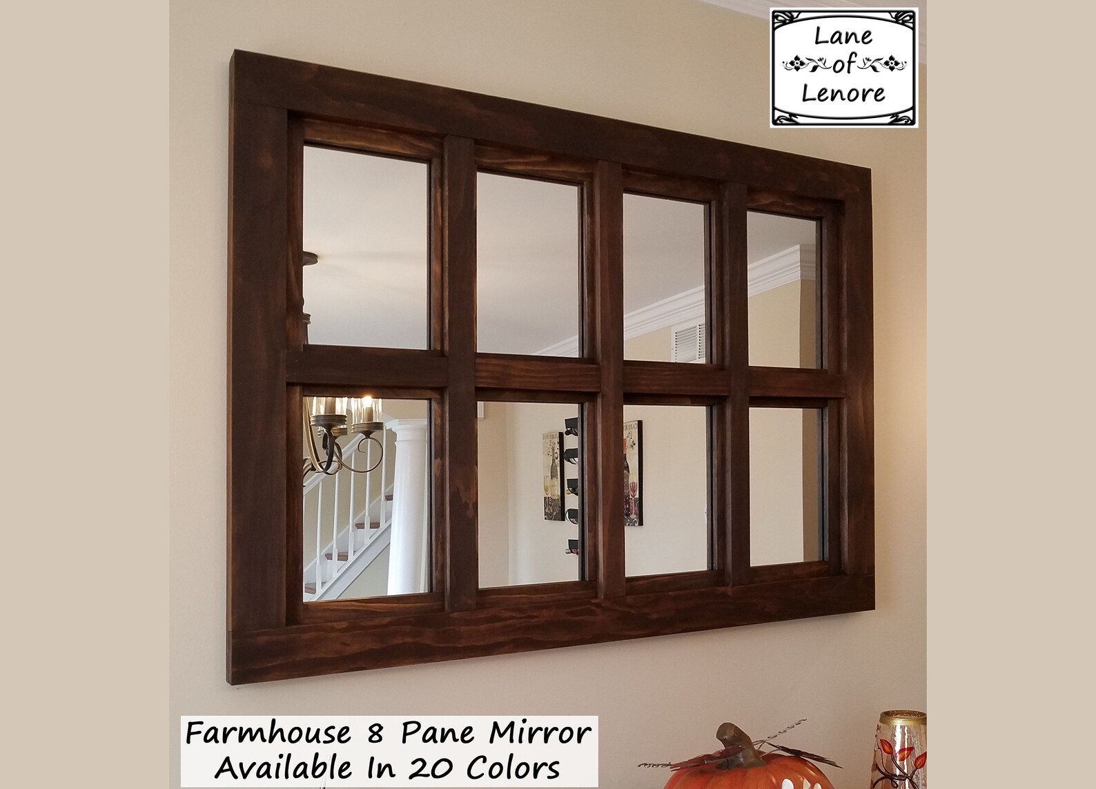 Farmhouse 8 Pane Large Framed Mirror 20 Stain Colors: Shown | Etsy