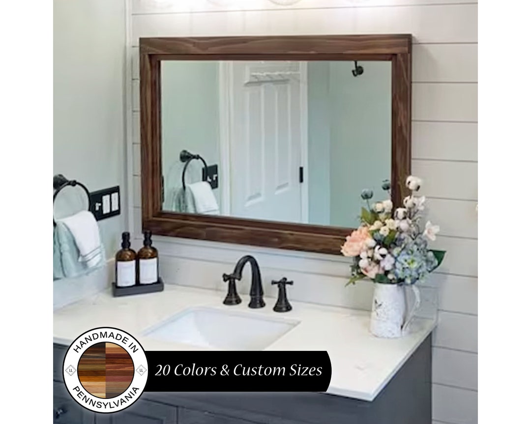 Handmade Farmhouse Wood Vanity Mirror - Custom Furniture for Bathroom ...