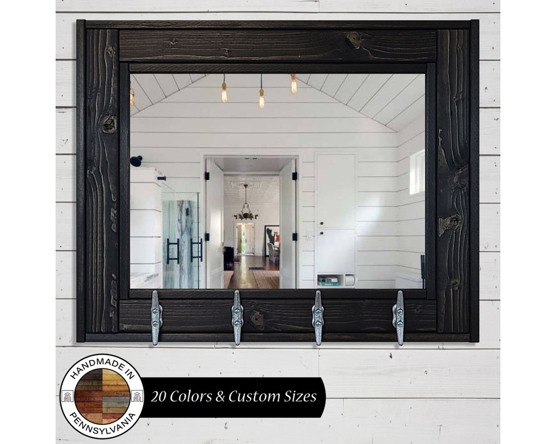 Unique Wall Mirror With Hooks, Boat House Row Mirror With Boat Cleat ...