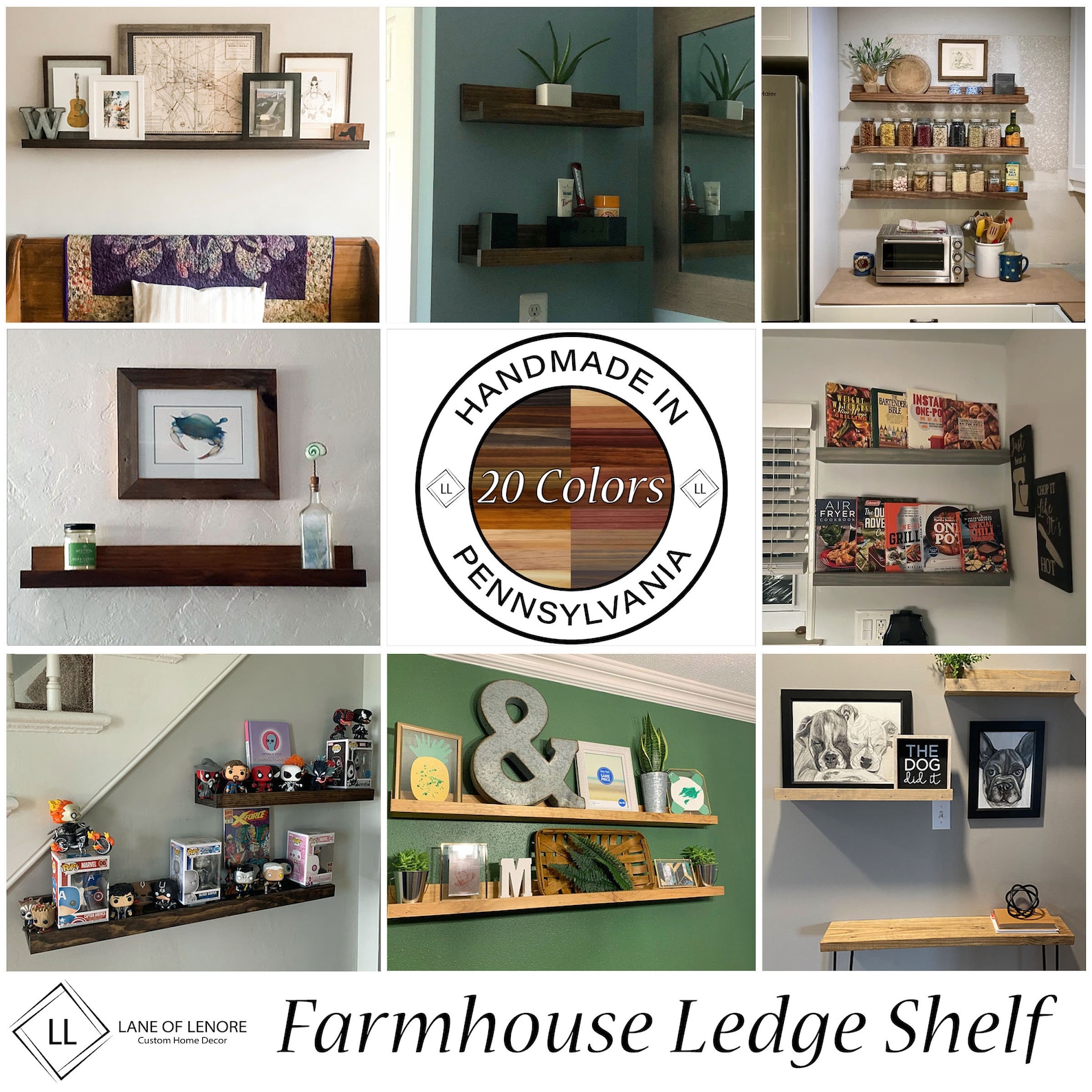 Farmhouse Rustic Wooden Picture Ledge Shelf Lane of Lenore Reclaimed ...