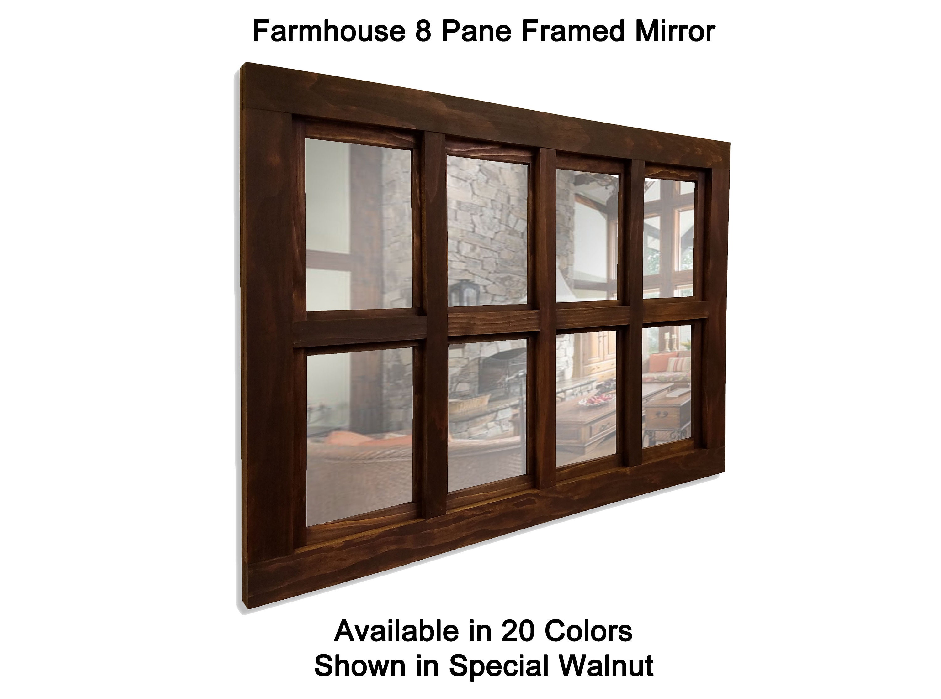 Farmhouse 8 Pane Large Framed Mirror 20 Stain Colors: Shown | Etsy