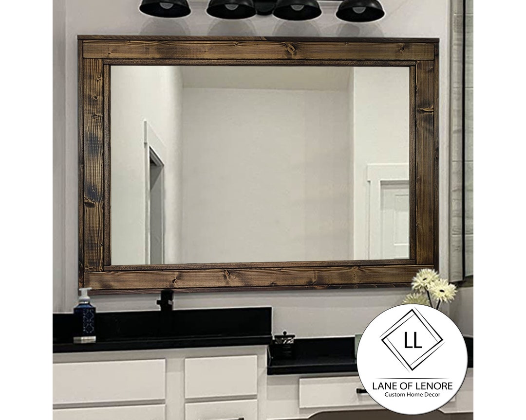 Large Mirrors, Custom Size Herringbone Rustic Wood Framed Mirror, 48x35 ...