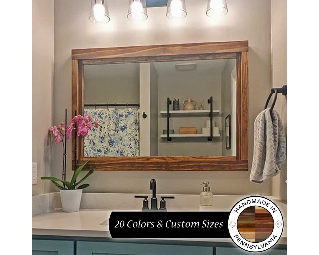 Handmade Farmhouse Rustic Wood Bathroom Vanity Mirror - Custom Home ...