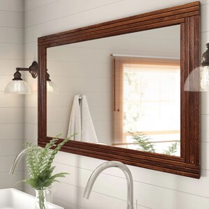 Mid Century Modern Wood Framed Mirror Vanity Mirror Bathroom Mirror ...