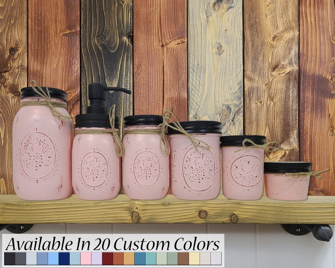 Custom Mason Jar 2, 3, 4, 5 or 6 Piece Painted Jar Set With Soap Pump ...