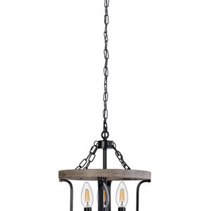 Rustic Farmhouse Pendant Light: Black Metal & Wood Chandelier With ...