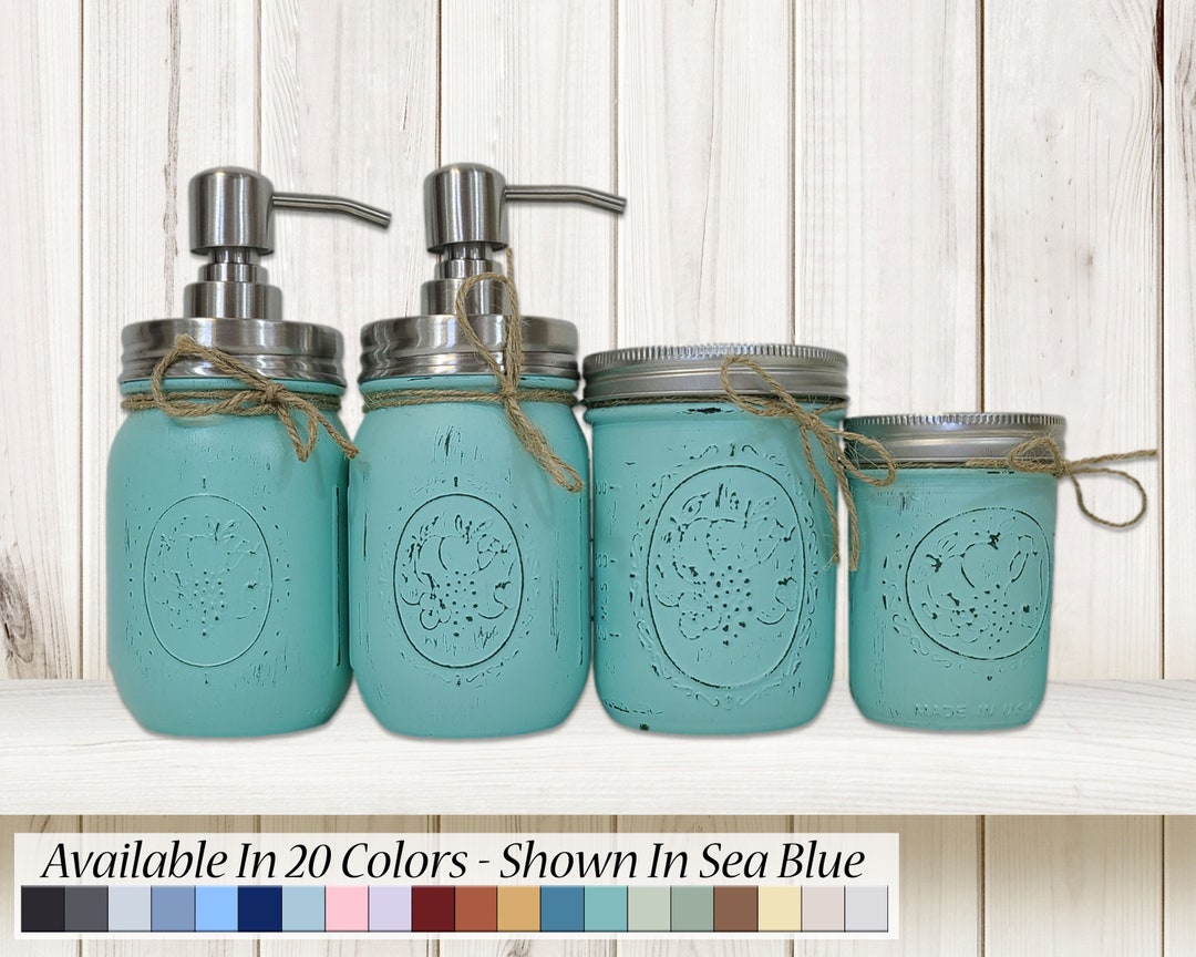 Custom Mason Jar 2, 3, 4, 5 or 6 Piece Painted Jar Set With Soap Pump ...