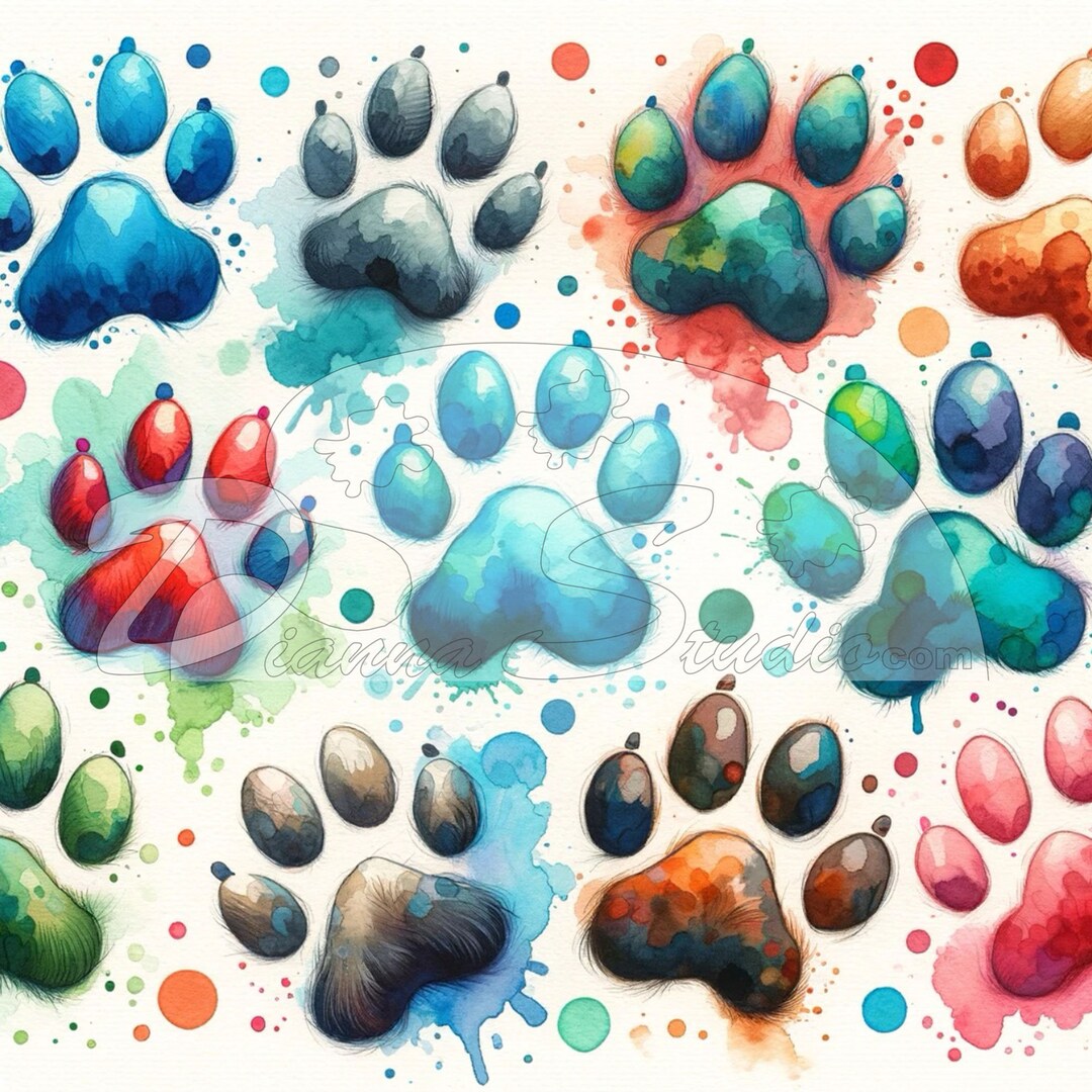 Puppy Paws Watercolor, Digital Art, Instant PNG, Download Full Color ...