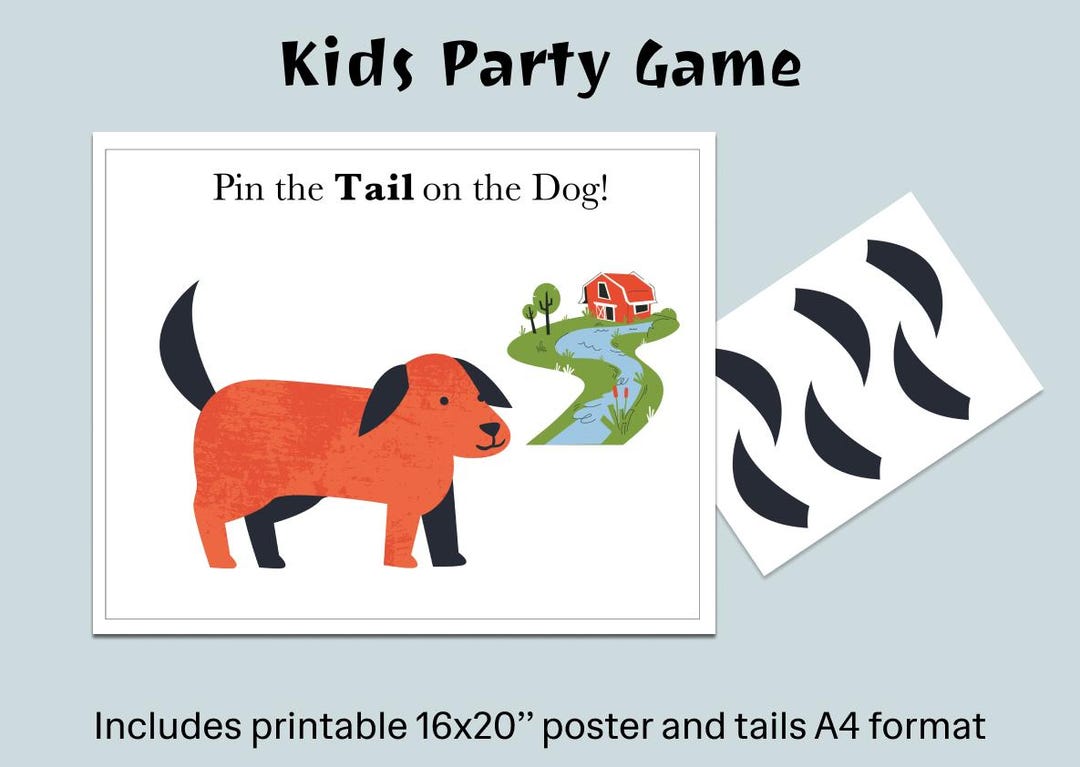 Pin the Tail on the DOG Kids Party Game Printable Poster Birthday Party ...