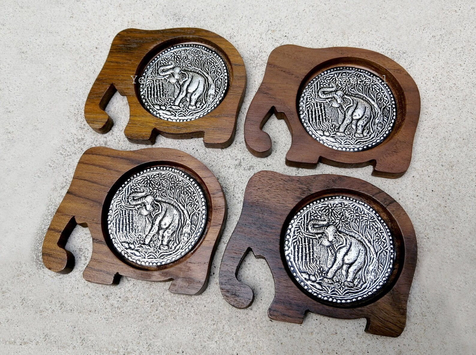 Wooden Wood Elephant Shaped Coasters Crafts Tea Cup Saucers | Etsy