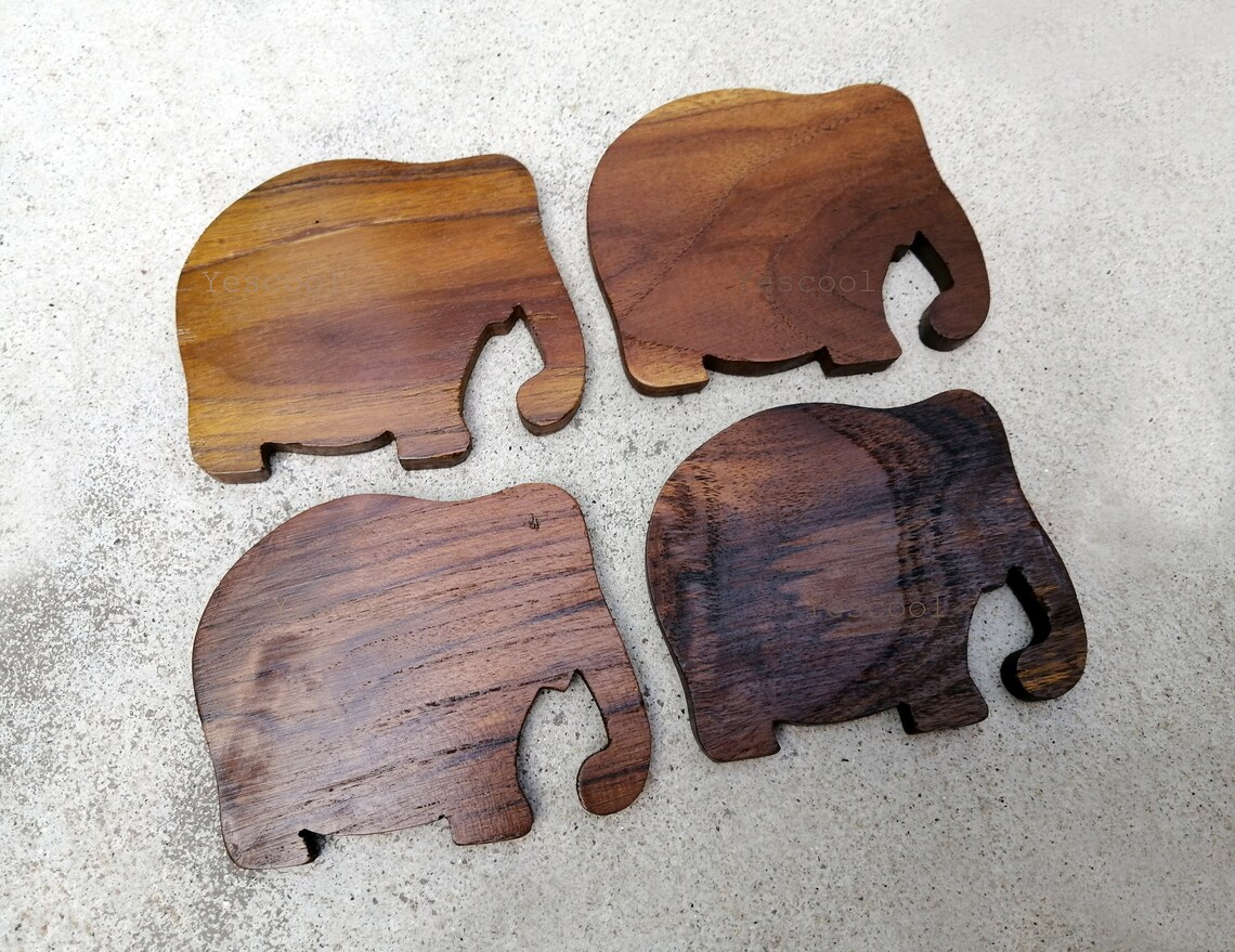 Wooden Wood Elephant Shaped Coasters Crafts Tea Cup Saucers | Etsy