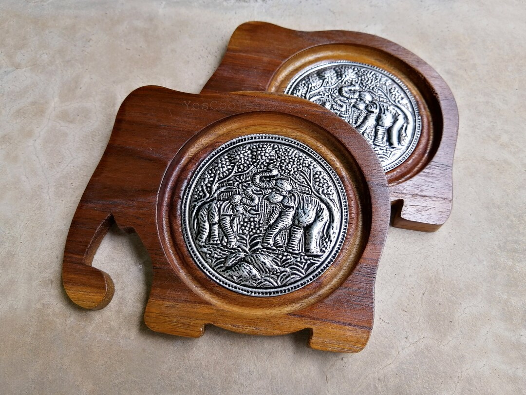 Wooden Wood Elephant Shaped Coasters Crafts Tea Cup Saucers - Etsy