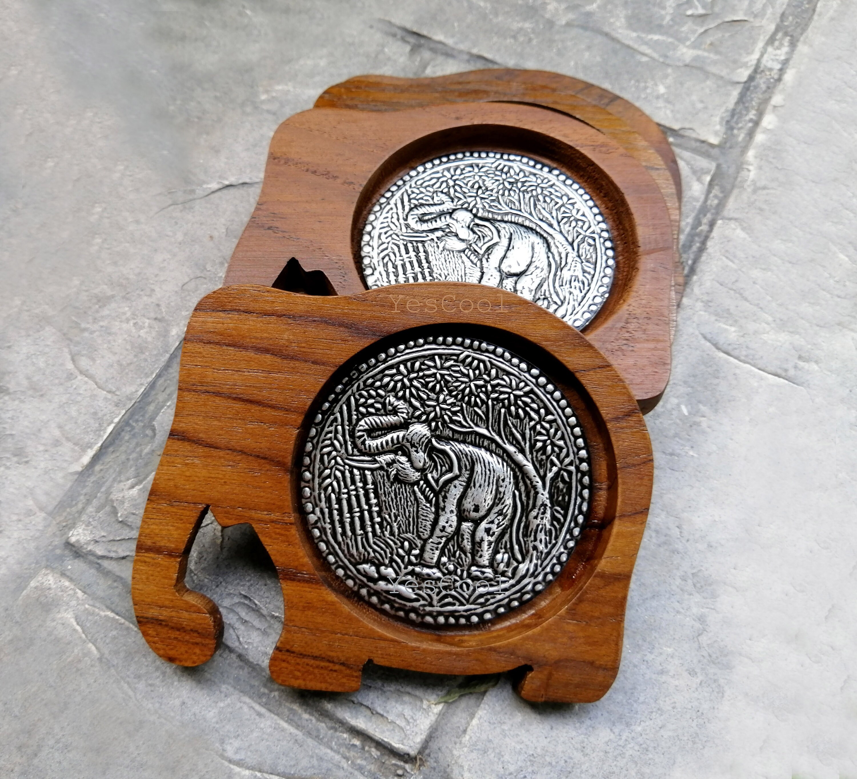 Wooden Wood Elephant Shaped Coasters Crafts Tea Cup Saucers | Etsy