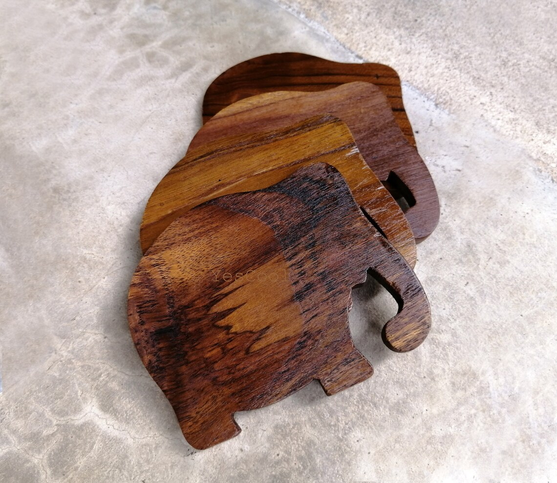 Wooden Wood Elephant Shaped Coasters Crafts Tea Cup Saucers | Etsy