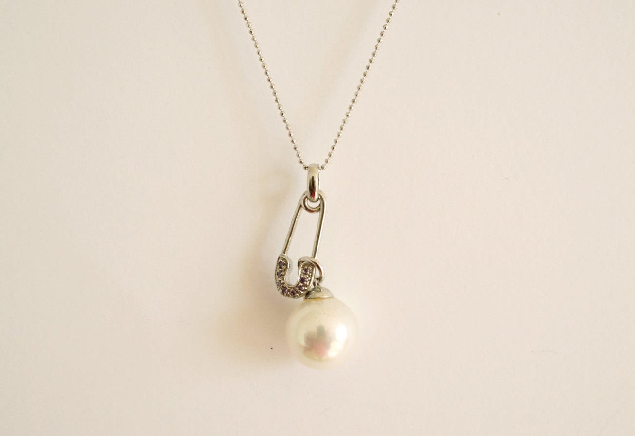 Pearl Necklace Decorated With Unique Shaped Pin - Etsy UK