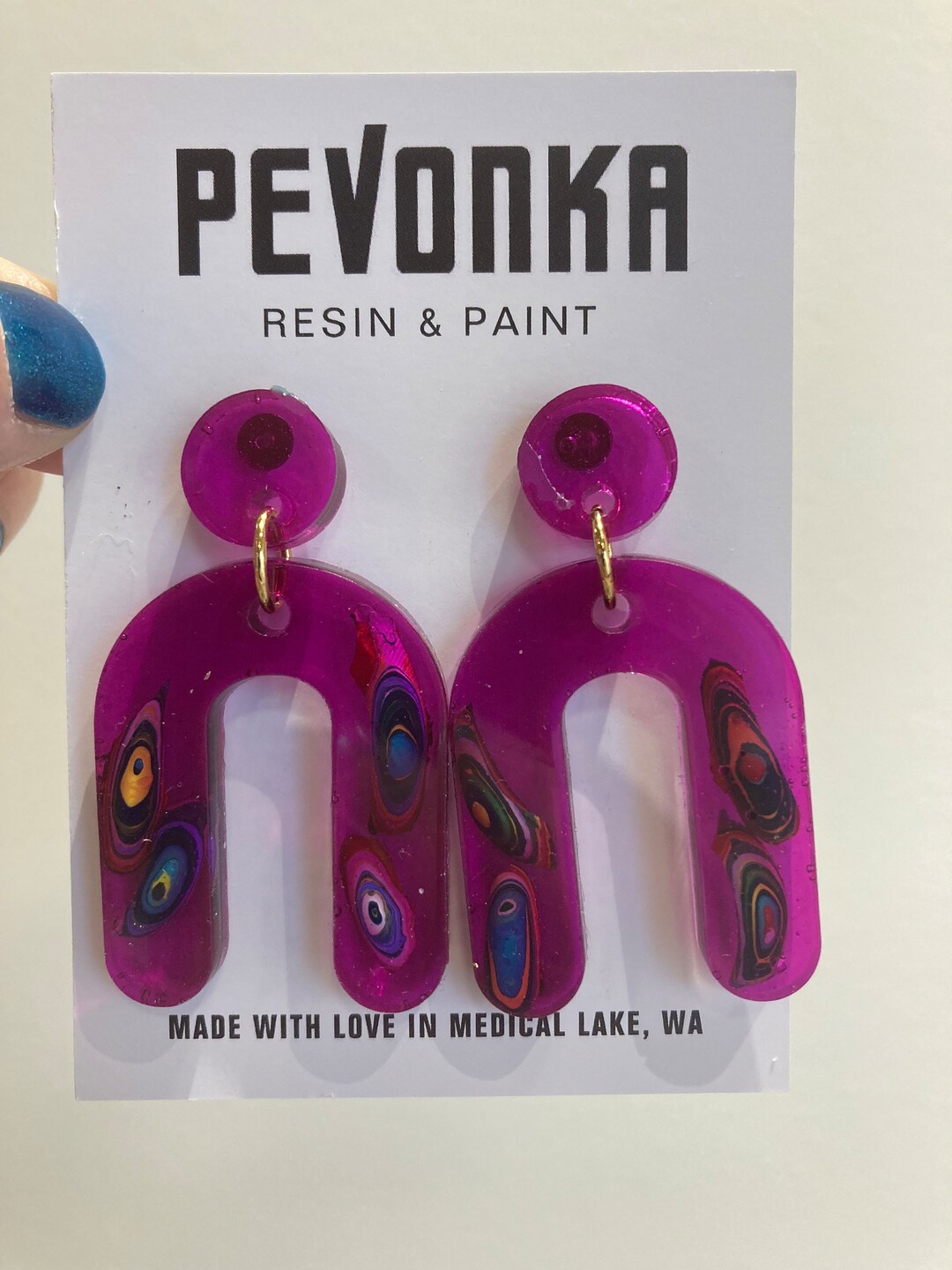 Double UU Dangle Stud, Resin Jewelry, Resin Earrings, Statement ...