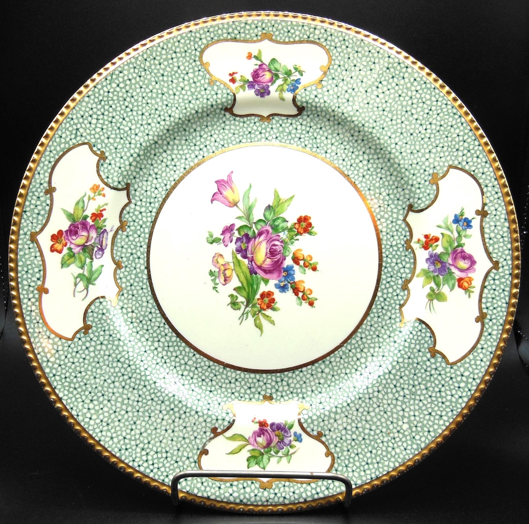 Booths Silicon China Ceylon Ivory Dinner Plate A3984 Green Gold Rim ...