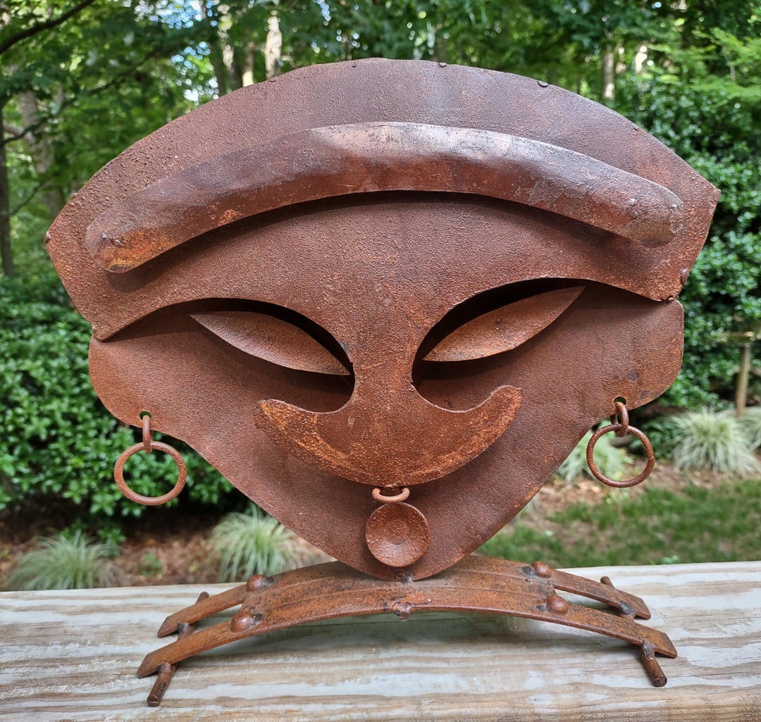 Rusted Metal Ethnic Tribal Face Tabletop or Yard Art Sculpture - Etsy