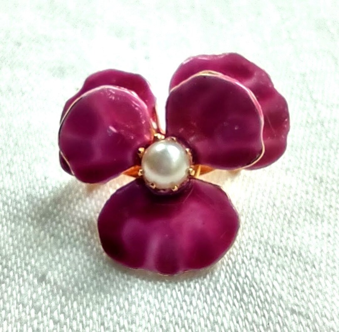Vintage Accessocraft Orchid Flower Pin Deep Pink With Faux Pearl Center ...