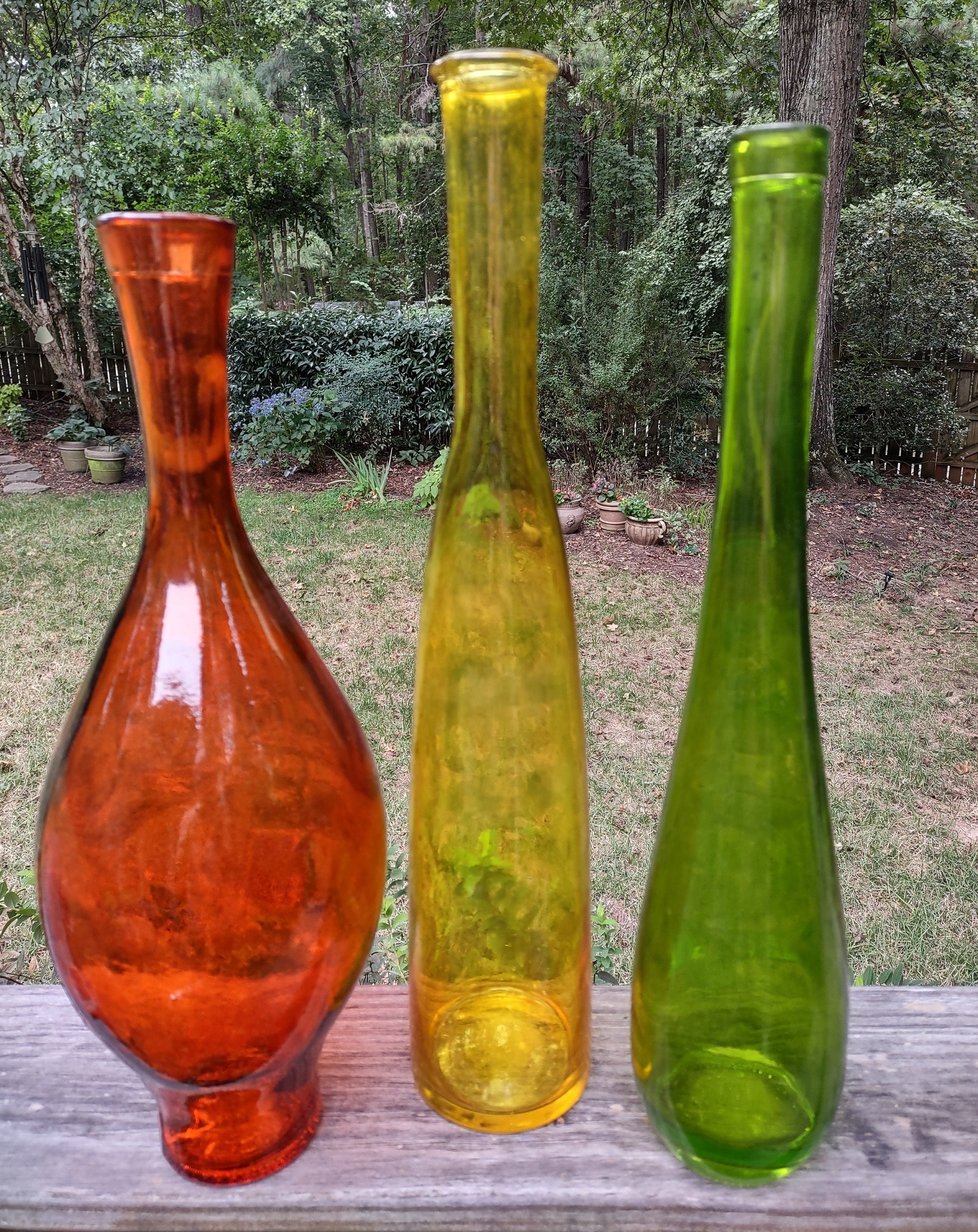 3 MCM Style Tall Glass Bottles Fall Colors Orang Yellow Green - Etsy