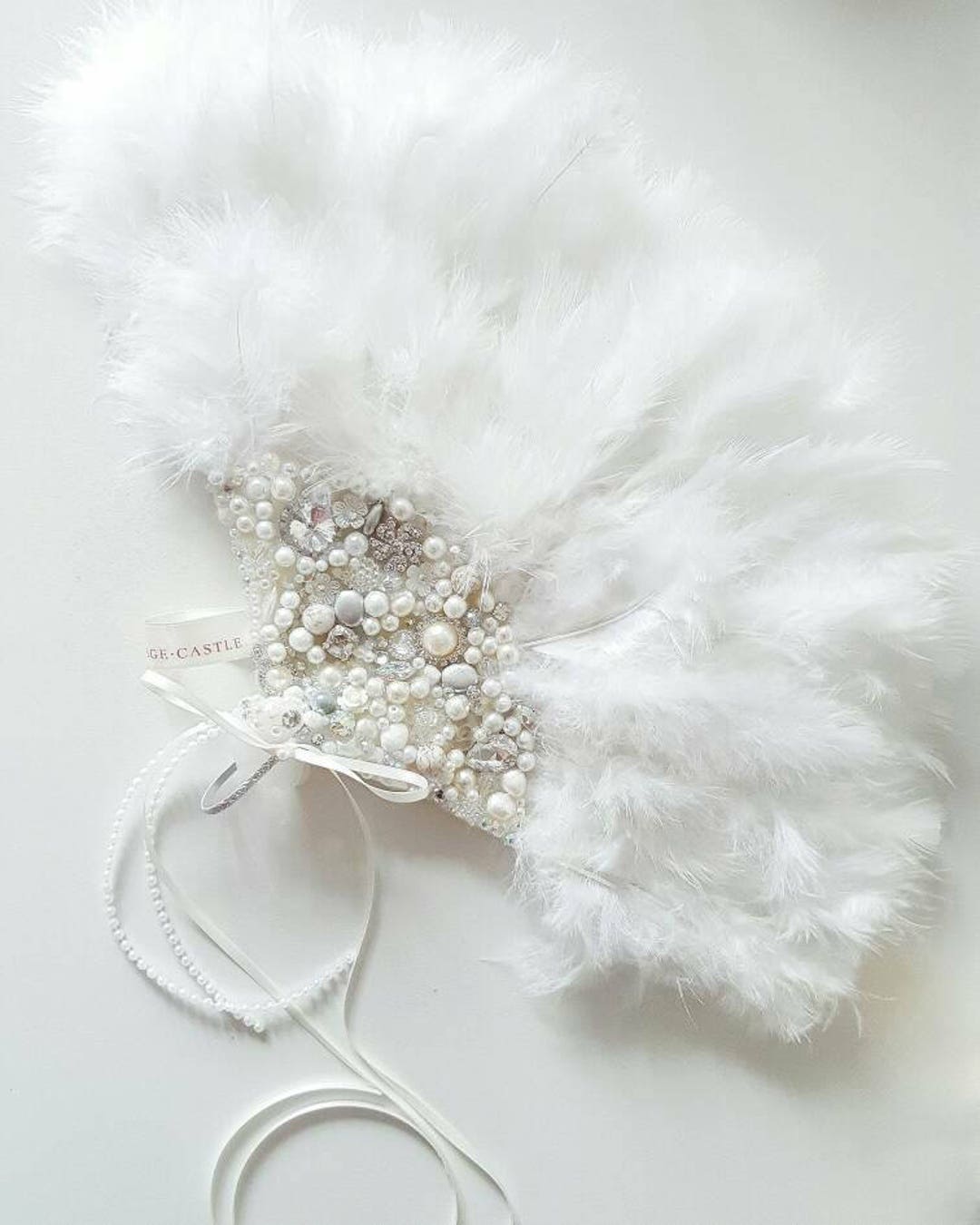 Pearl Crystal Bridal Feather Fan Weddings Silver Wedding Feather Bridal ...