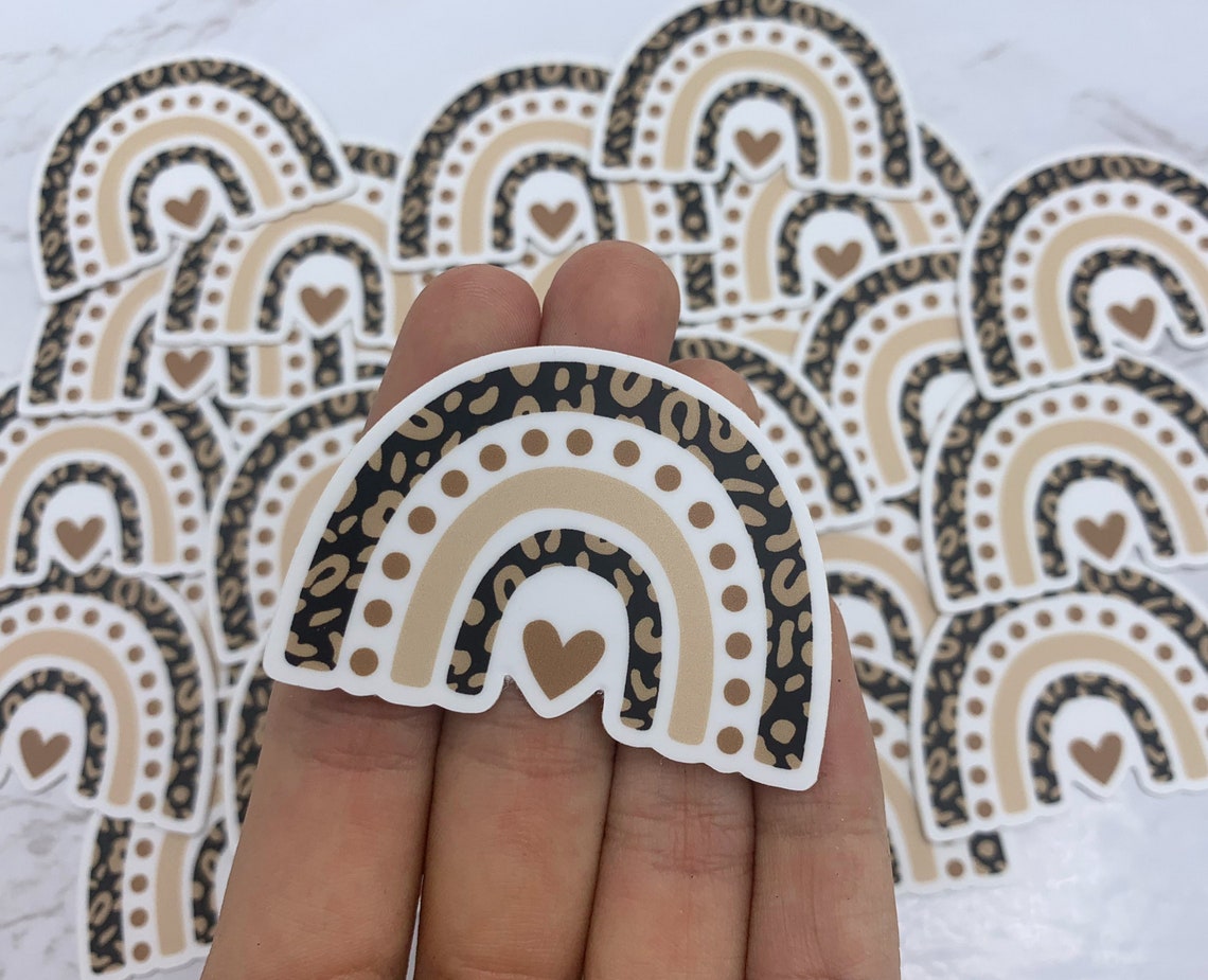 Leopard Print Rainbow Sticker | Hand Drawn Cheetah Boho Rainbow Sticker ...