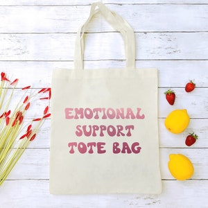 Emotional Support Tote Bag | Pink Foil Retro Groovy Font | Minimal ...