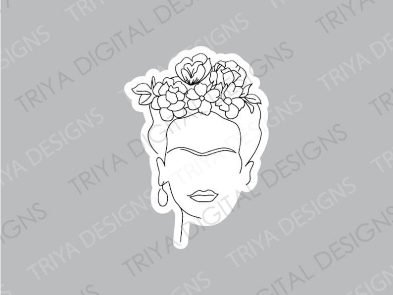 Frida Kahlo Minimalist Line Art Sticker | Floral Portrait Outline | Art ...