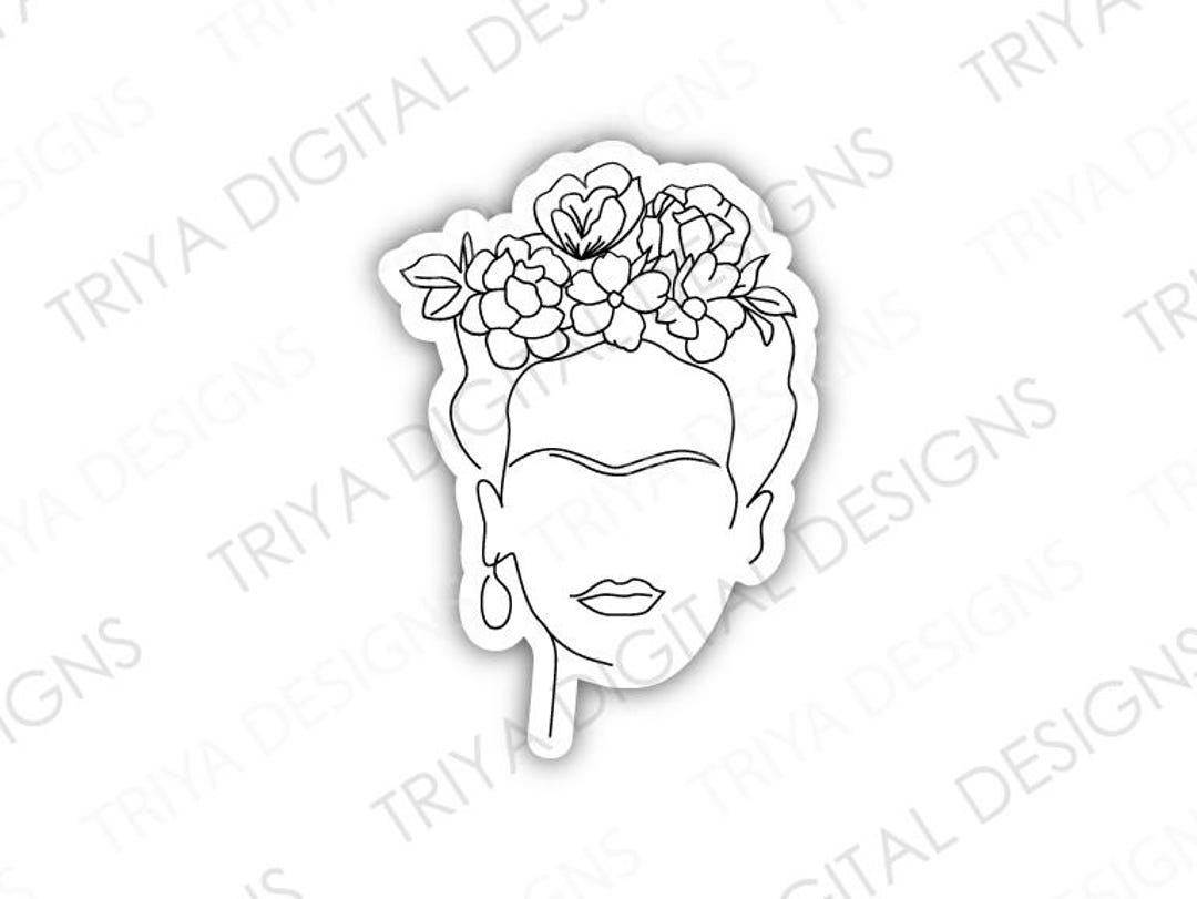 Frida Kahlo Minimalist Line Art Sticker | Floral Portrait Outline | Art ...