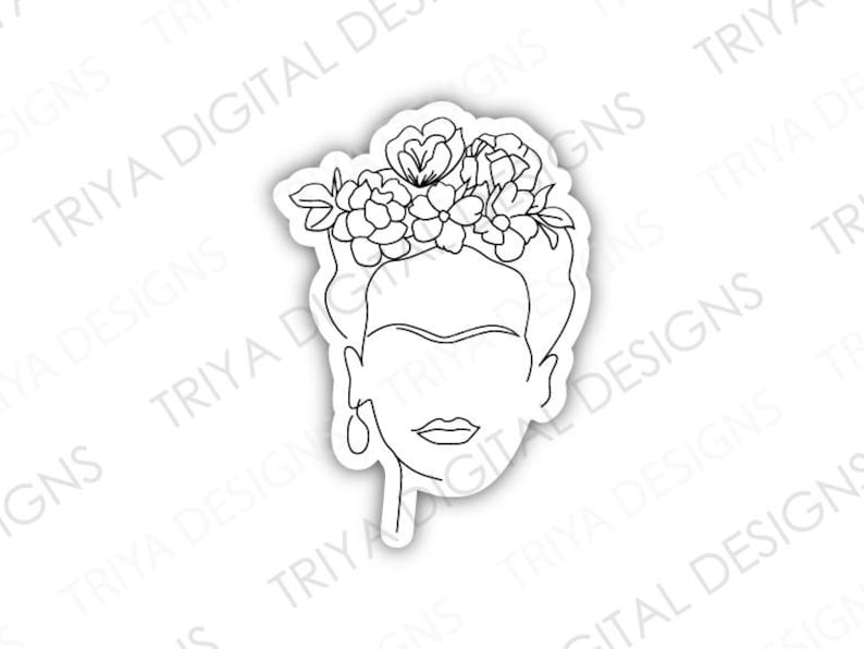 Frida Kahlo Minimalist Line Art Sticker | Floral Portrait Outline | Art ...