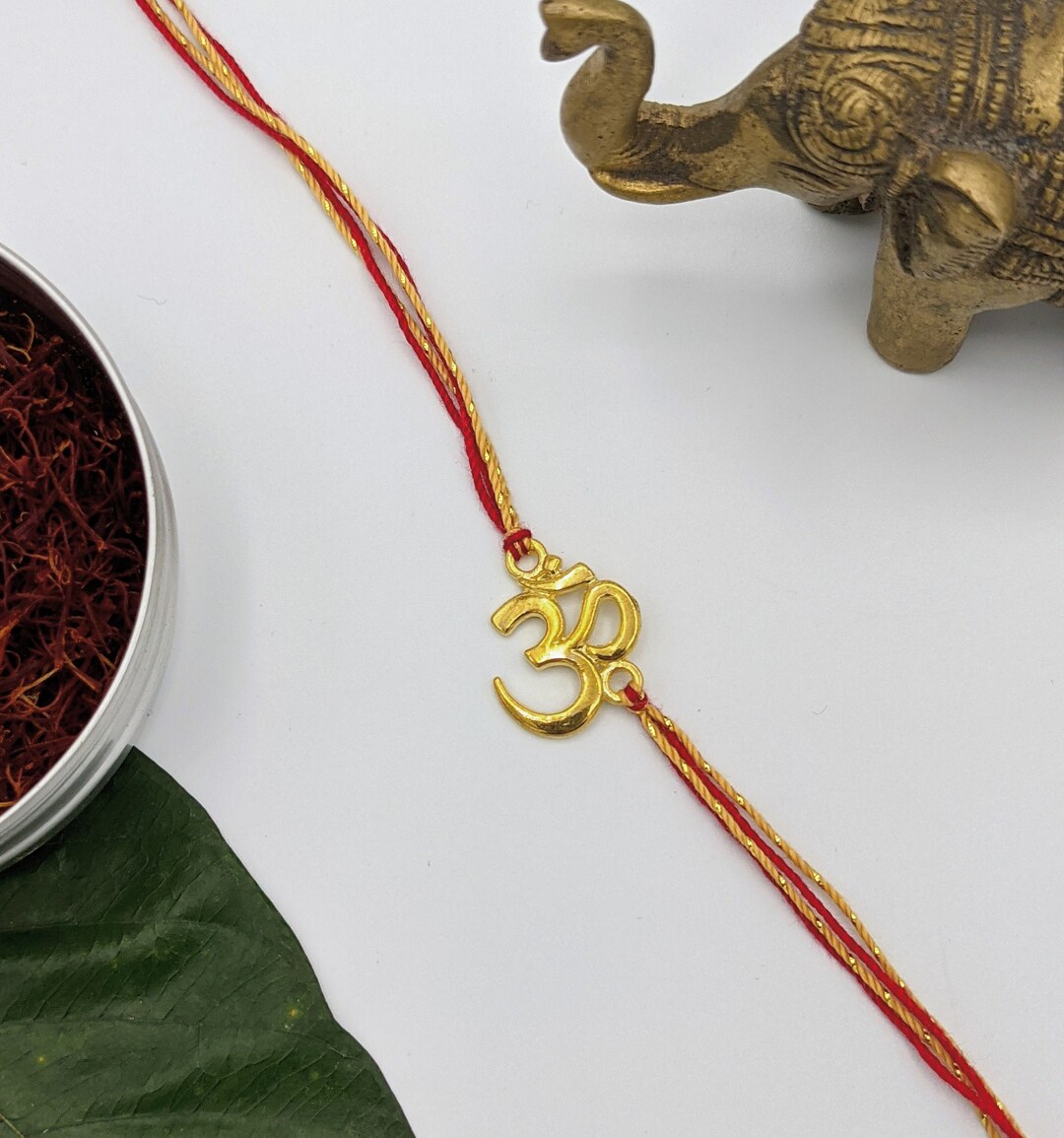 Red and Gold/silver Rakhi With Gold Om Accent Charm | Om Rakhi for ...
