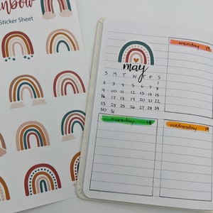 Boho Rainbow Sticker Sheet Hand Drawn Boho Rainbow Stickers for Bullet ...