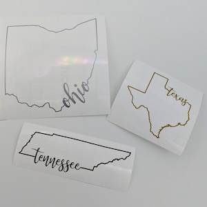 Custom State With Text Outline Decal | Hand Lettered Cursive Text Vinyl ...