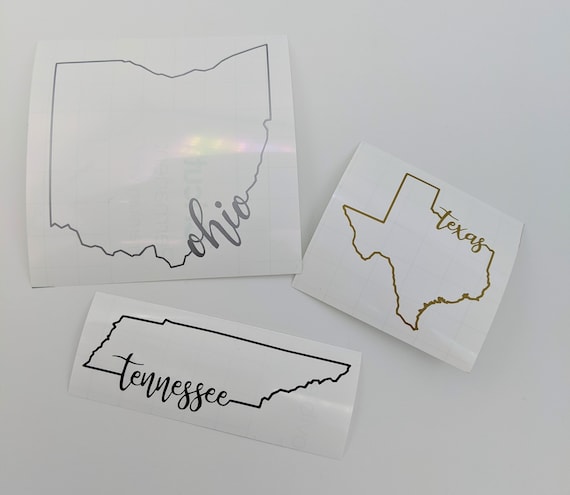 Custom State With Text Outline Decal Hand Lettered Cursive | Etsy
