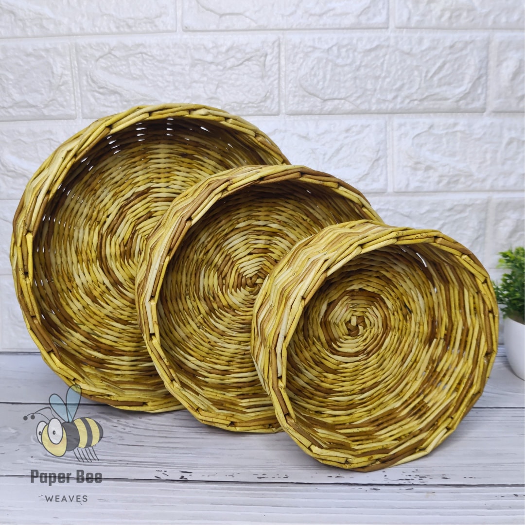 Round Light Brown Paper Wicker Fruit Bowl, Medium Size Handwoven Nuts ...