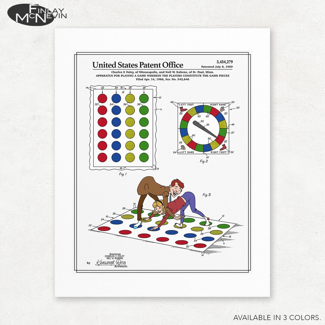 Vintage Twister Game Patent Print - Unframed Giclee Art in 3 Color ...