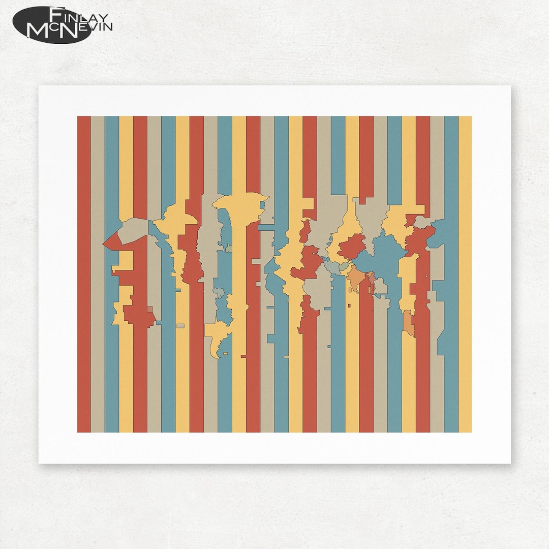 Colorful World Time Zone Map, Unframed Giclee Fine Art Print ...